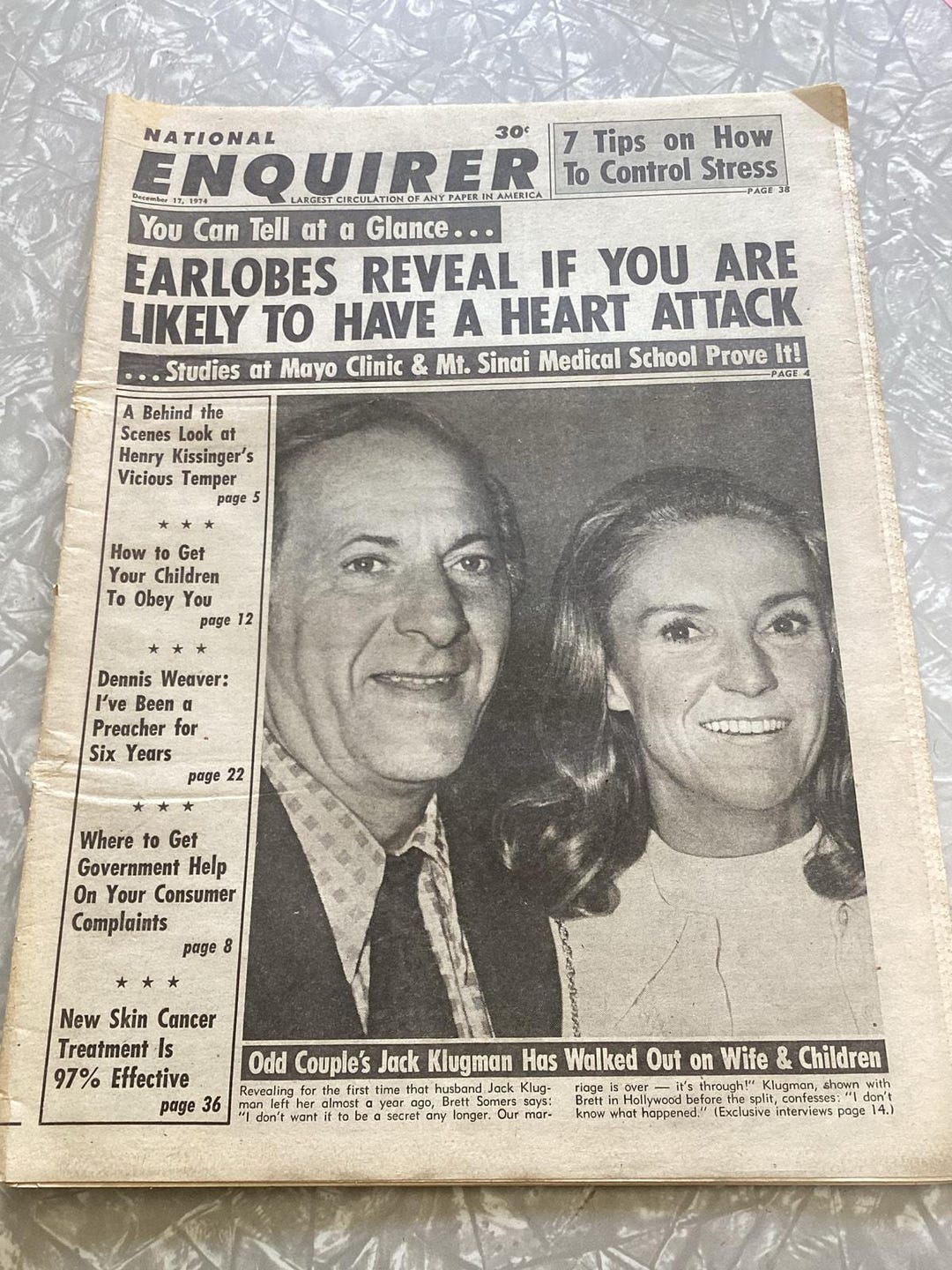 Vintage 1974 Enquirer Tabloid Gossip Magazine Newspaper Jack Klugman - Etsy