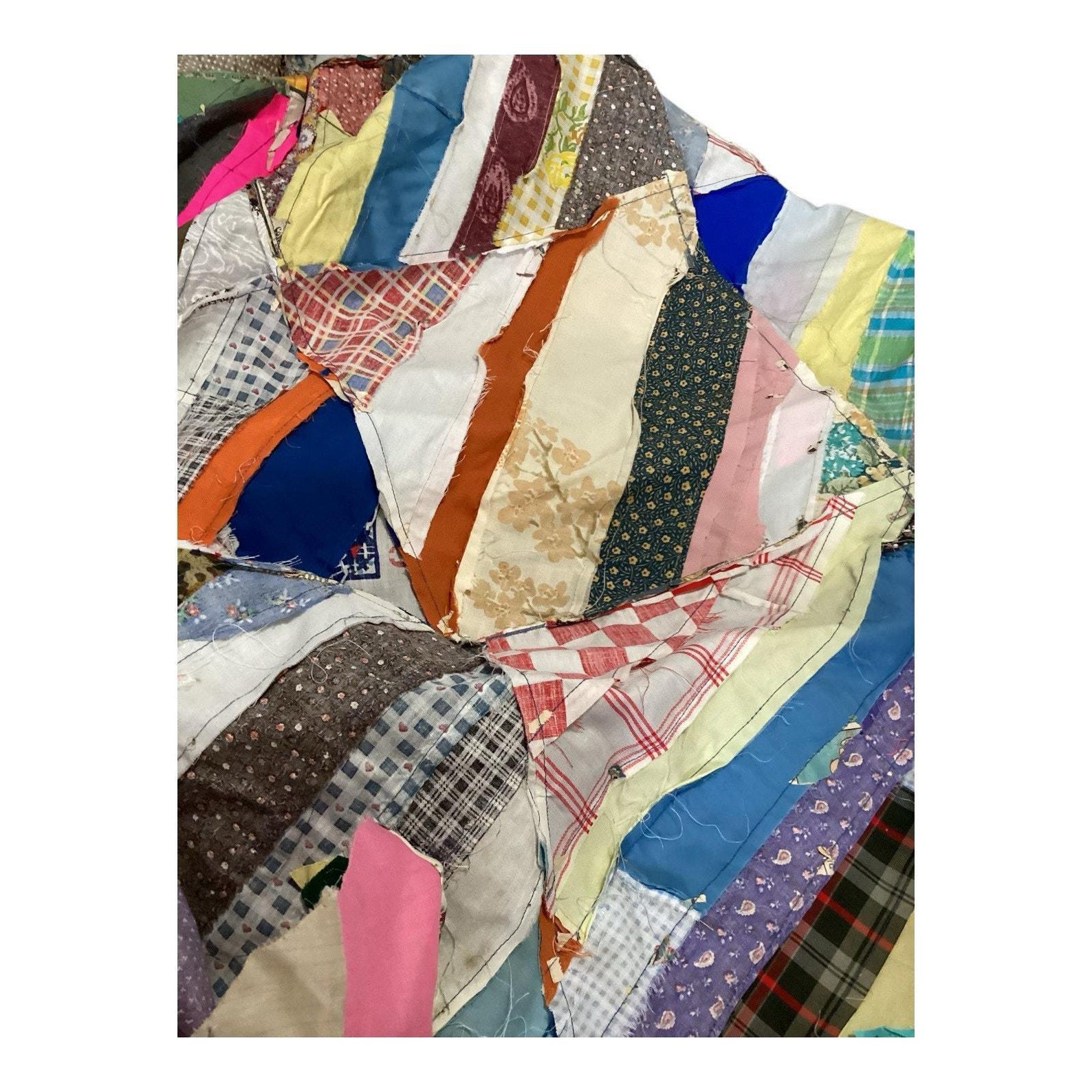 Multicolor Scrappy Crazy String Quilt Top Unfinished 83x 93 Farmhouse ...