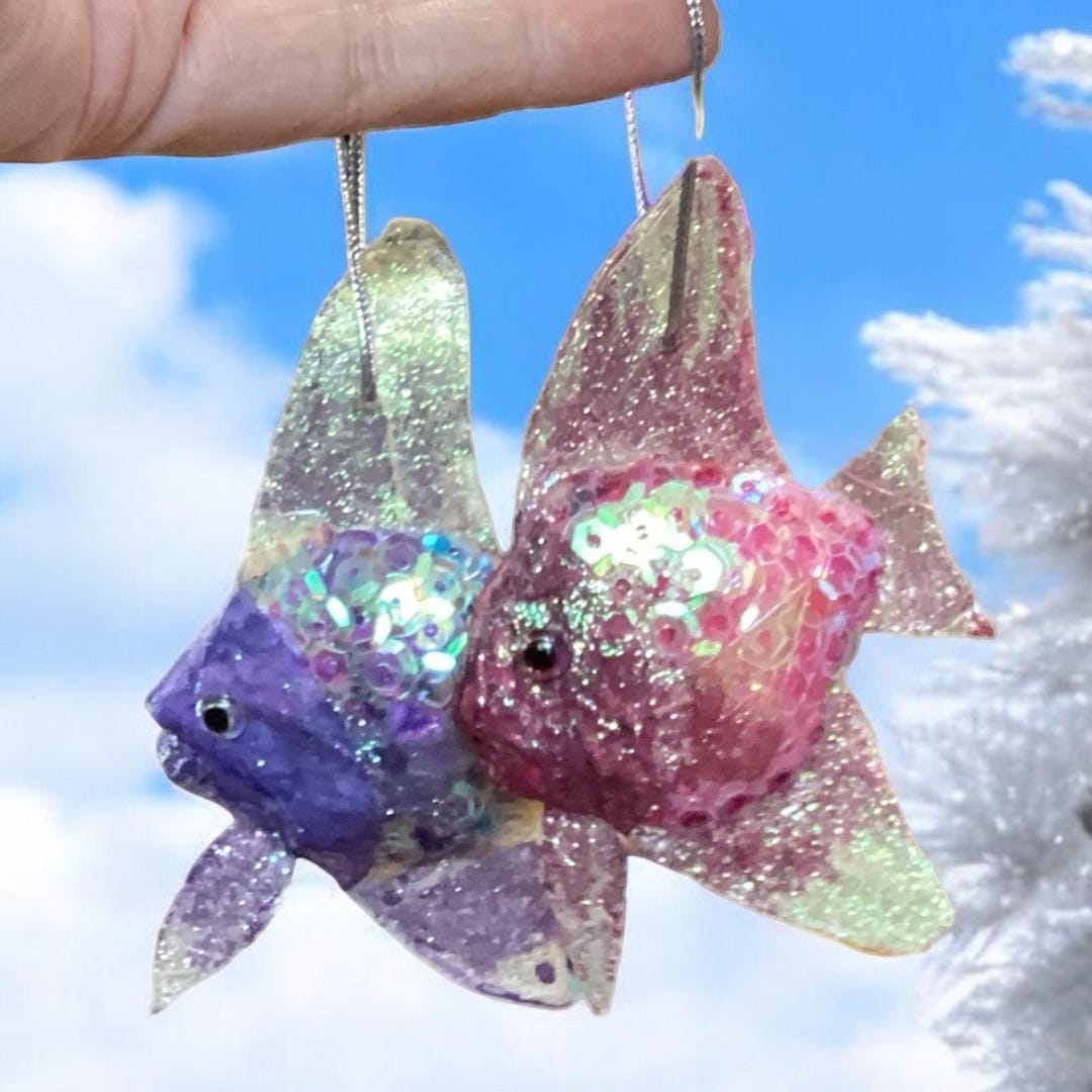 2 Shiny Sequins Tropical Kissing Fish Christmas Ornament Pink Purple - Etsy