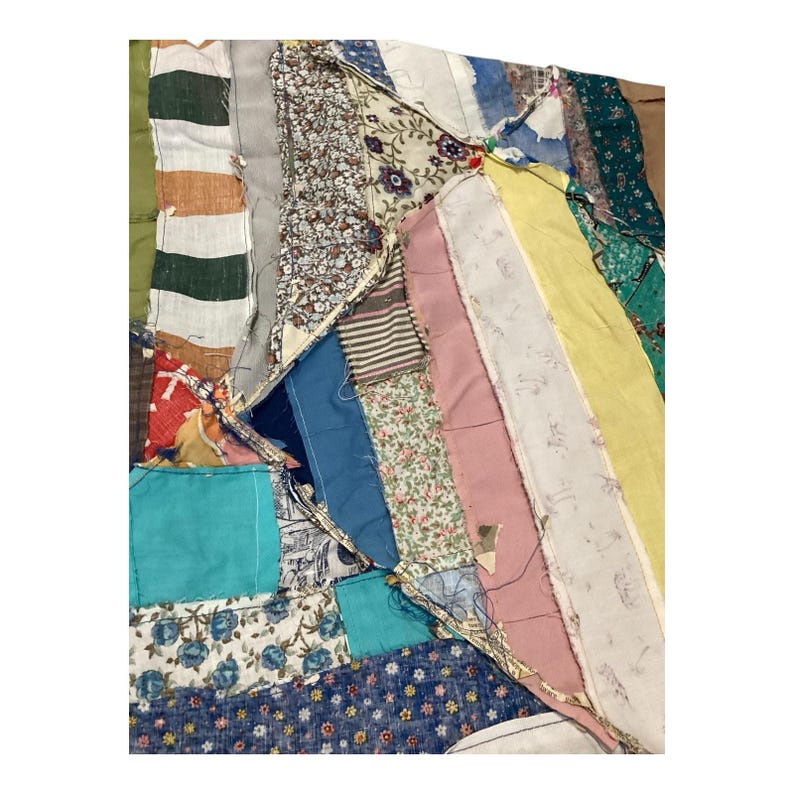 Multicolor Scrappy Crazy String Quilt Top Unfinished 83x 93 Farmhouse ...