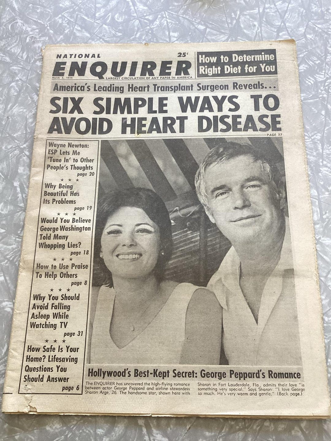 Vintage 1974 Enquirer Tabloid Gossip Magazine Newspaper George Peppard ...