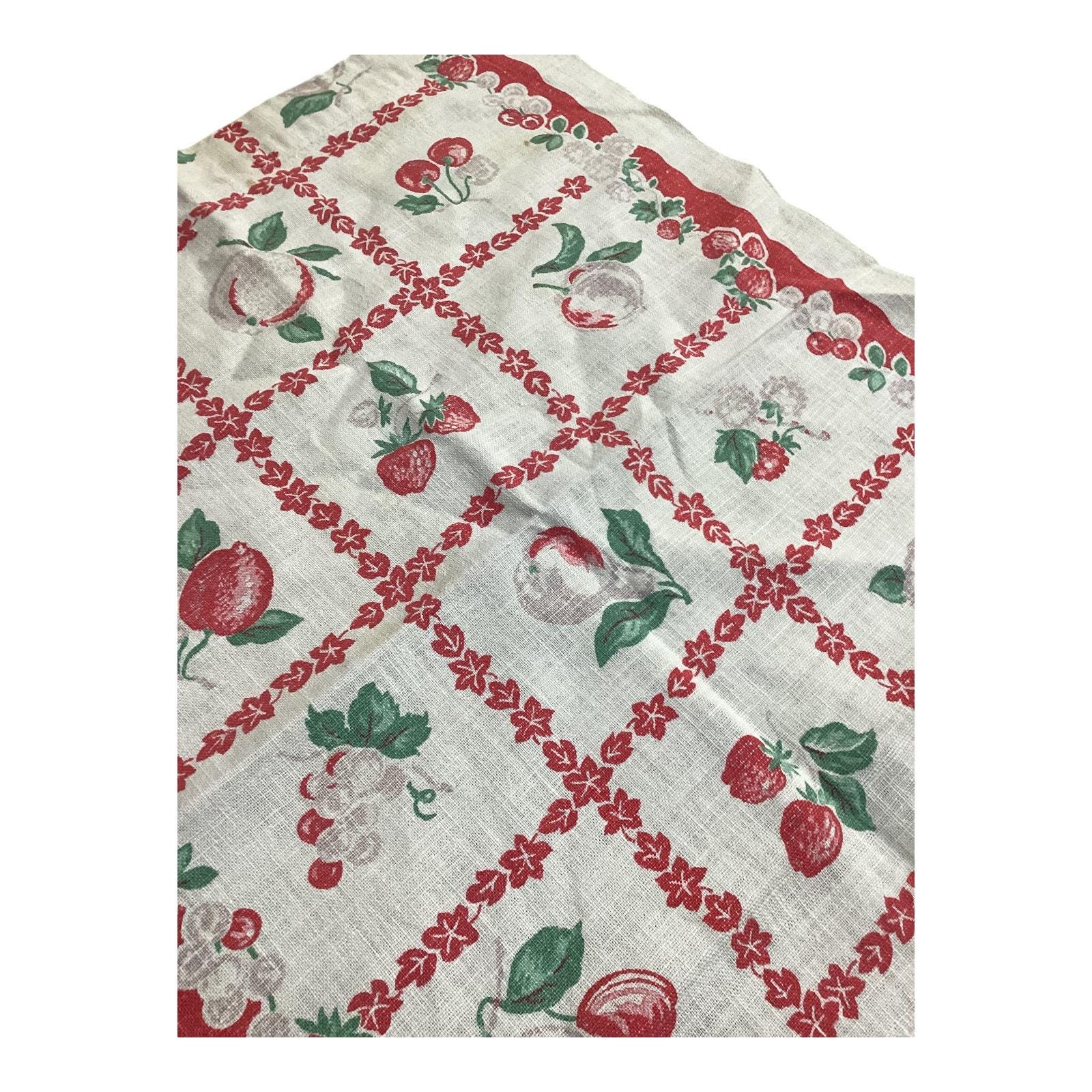 Vintage Handmade Table Runner Table Cloth Fruit Red Cherries ...