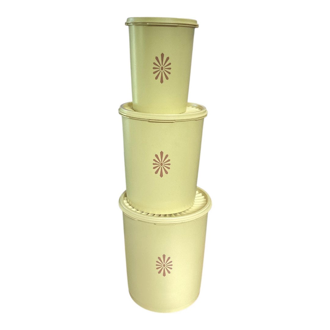 Vintage Yellow Gold Tupperware 3 Piece Canister Set With Lids Servalier ...