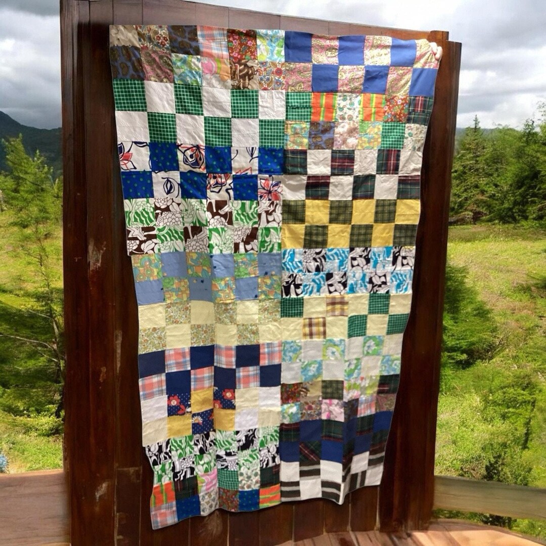 Unfinished Quilt Top Patchwork Blocks 42”X 70” Multicolor Farmhouse ...