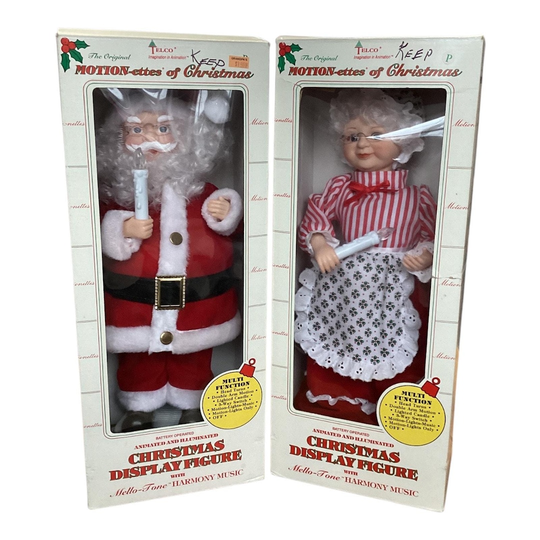 Vintage Telco Santa & Mrs. Claus Doll Set Motion Motionettes Set in Box ...