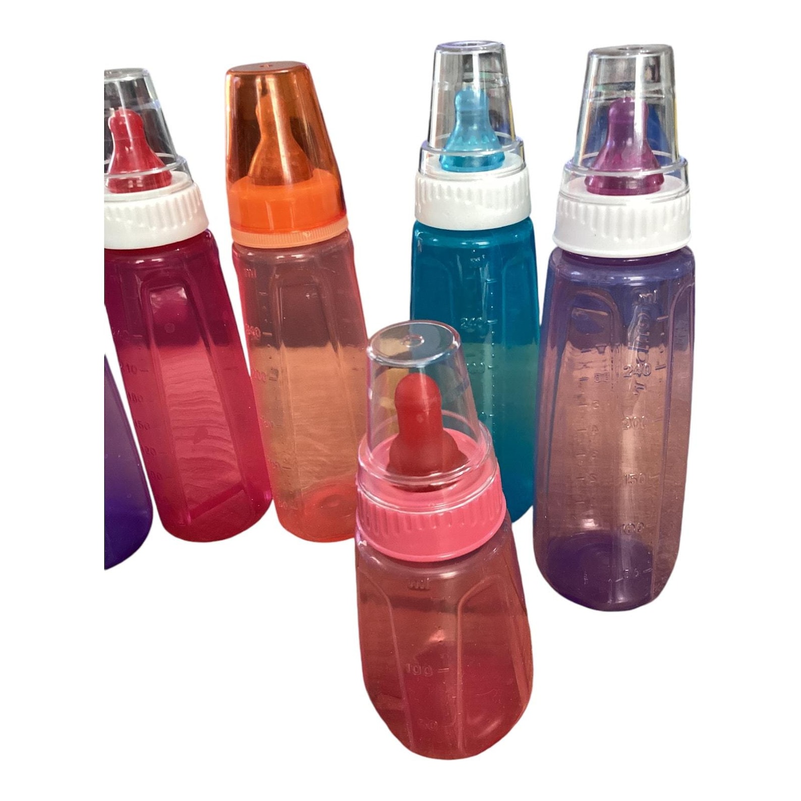 Vintage 90s Lot of 8 Plastic Gerber Baby Bottles Lids COLORS Pink Blue ...