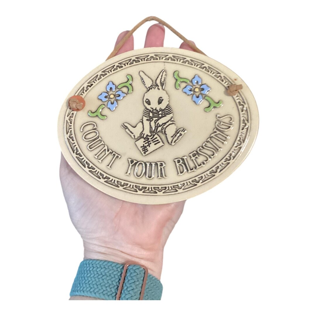 Vintage 1987 Trinity Pottery 'count Your Blessings' Rabbit Plaque - Etsy