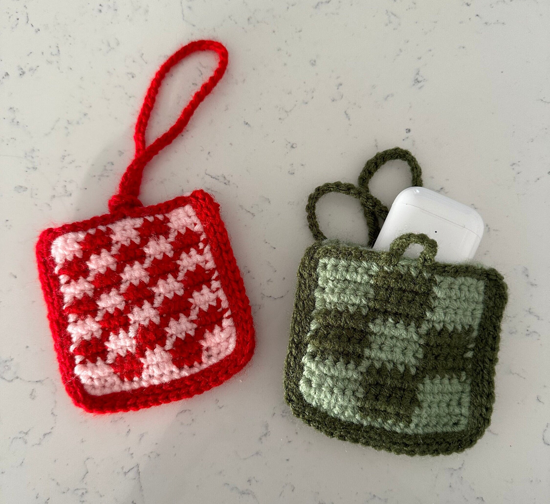 Adorable Square Checkered Crochet Pouch Bag Charm Small Accessory ...