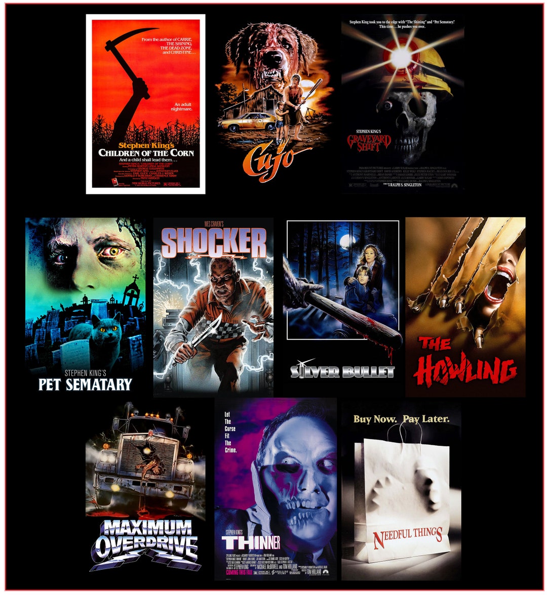 Retro 80's Horror Movie Poster Prints Set of 10 Size: 12 X18 Cujo, the ...