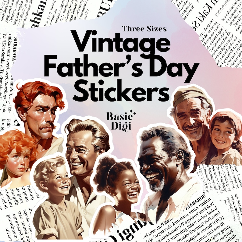 Classic Vintage Father and Child Sticker Set for Your Notebook, Journal ...