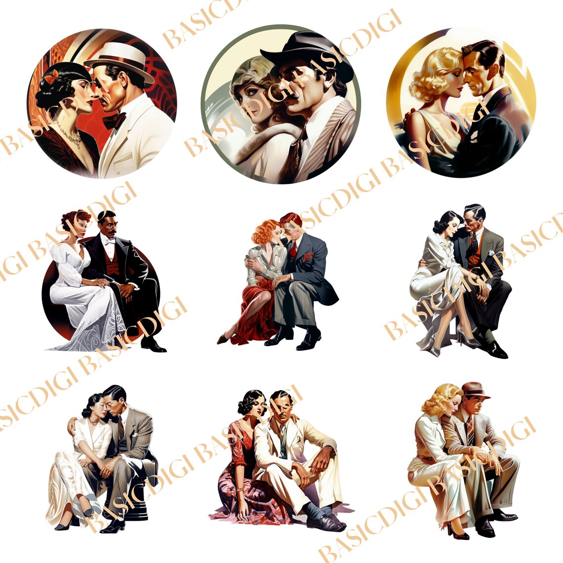Retro Pin-up Collection Vintage Clip Art in PNG Format for Digital ...