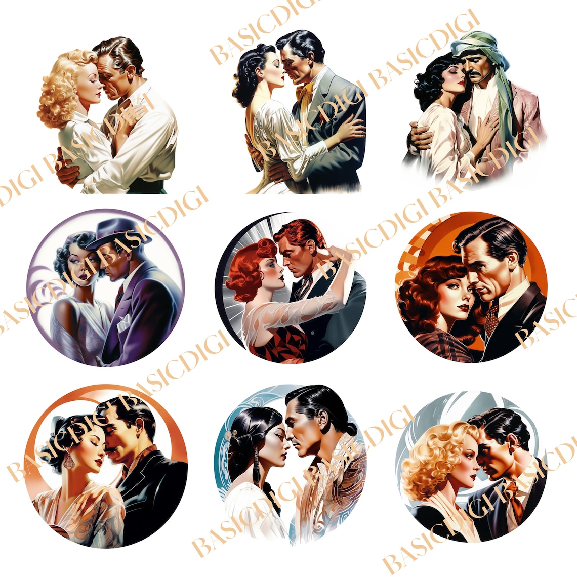 Retro Pin-up Collection Vintage Clip Art in PNG Format for Digital ...