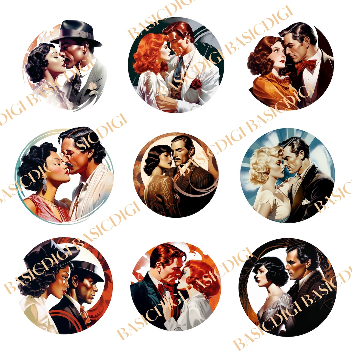 Retro Pin-up Collection Vintage Clip Art in PNG Format for Digital ...