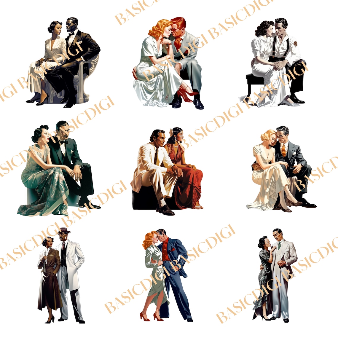 Retro Pin-up Collection Vintage Clip Art in PNG Format for Digital ...