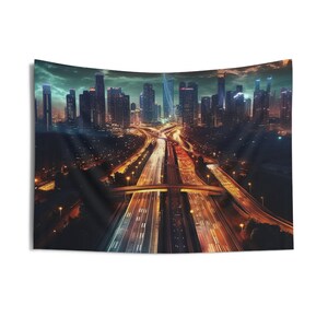 Downtown City Night Time Traffic View Indoor Wall Tapestries - Etsy