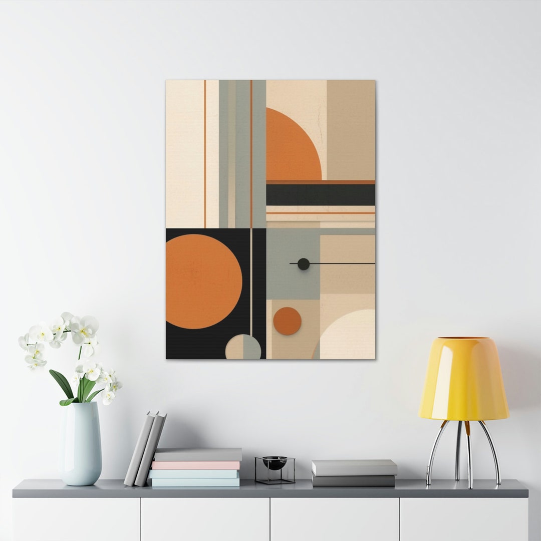 Mid Century Modern Minimal Wall Art Design Canvas Black, Gray, Beige ...