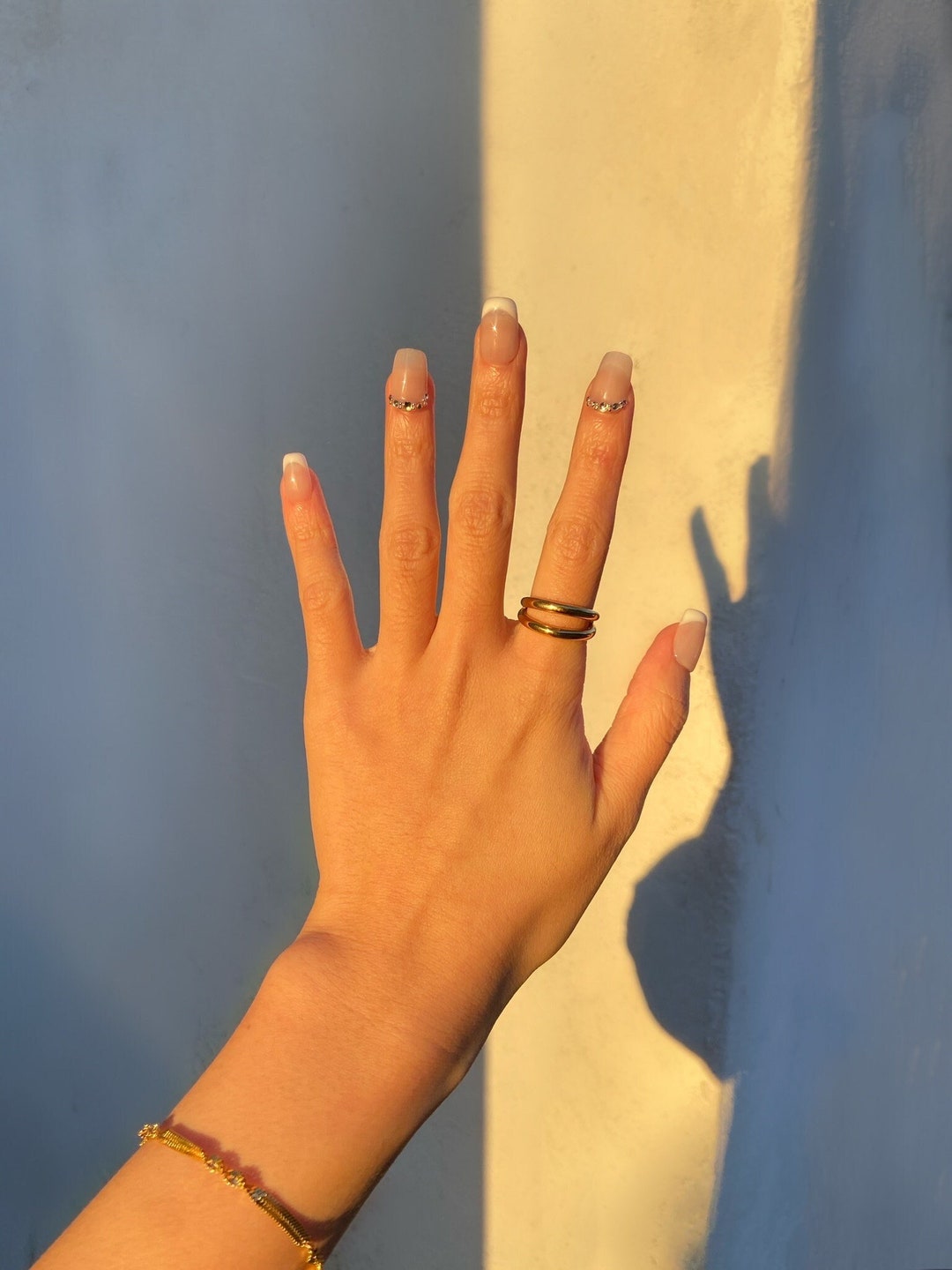 18K PVD Gold Plated Ring Double Layer Gold Band Ring Basic Thick ...