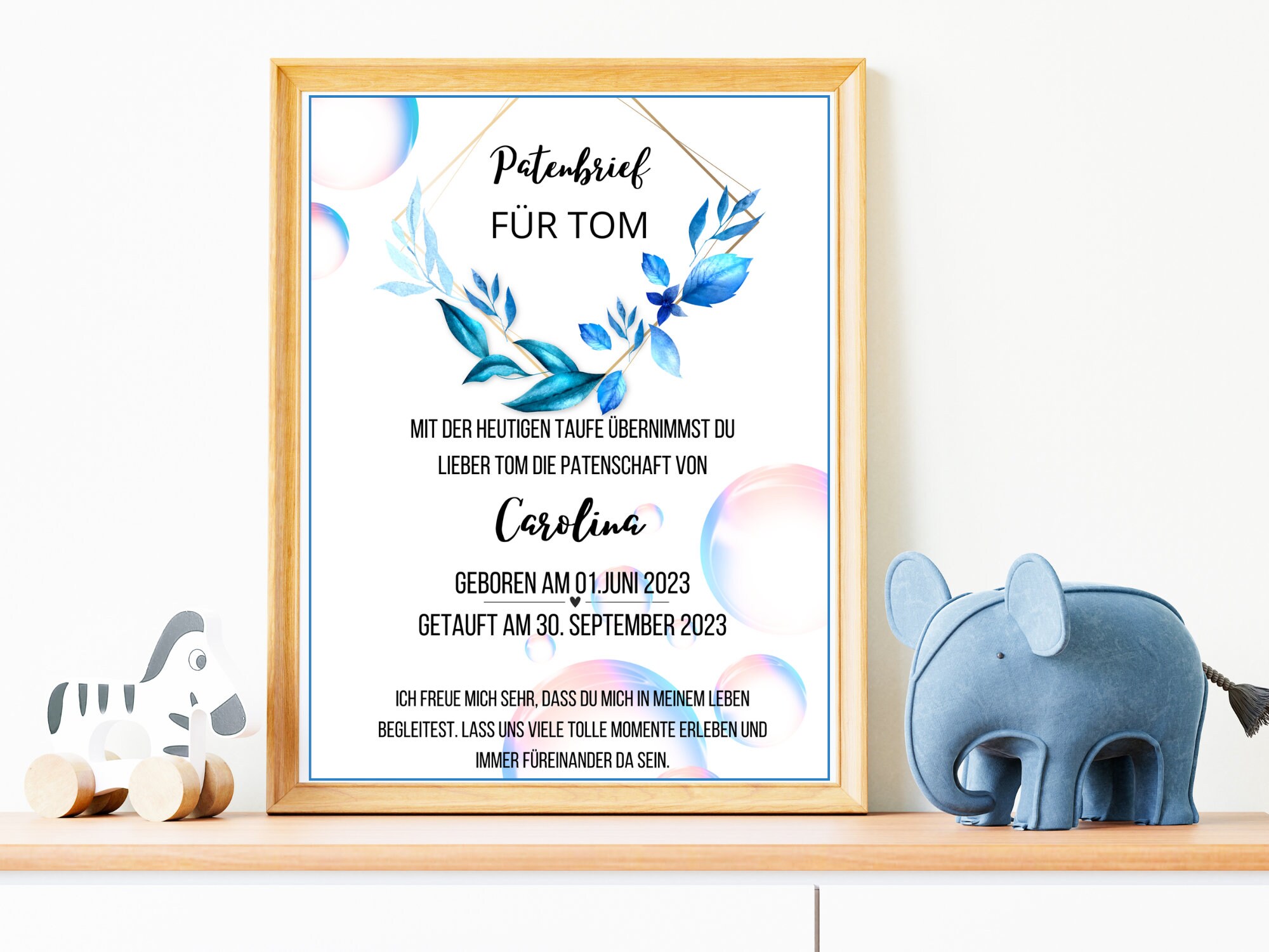Godparent Letter Baptism blue / Gift Baptism Godfather / Godmother ...