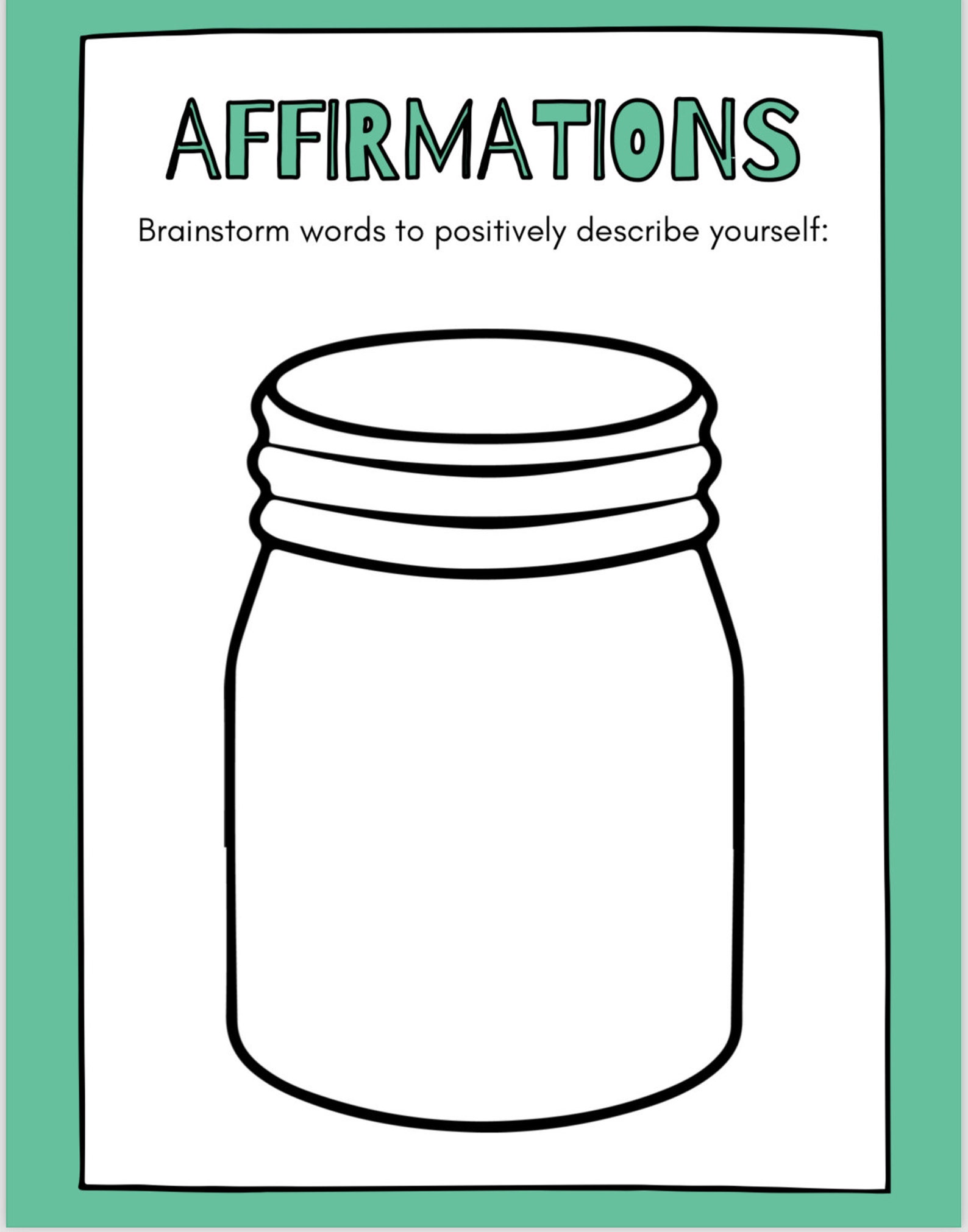 Affirmations Worksheet Elementary - Etsy