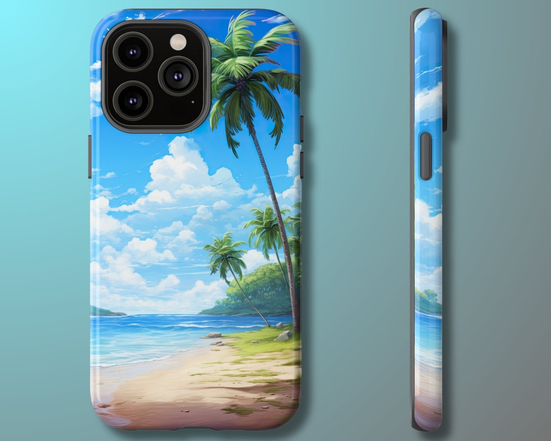 Tropical Beach With Palm Trees Tough Phone Case for iPhone 14 13 12 11 ...