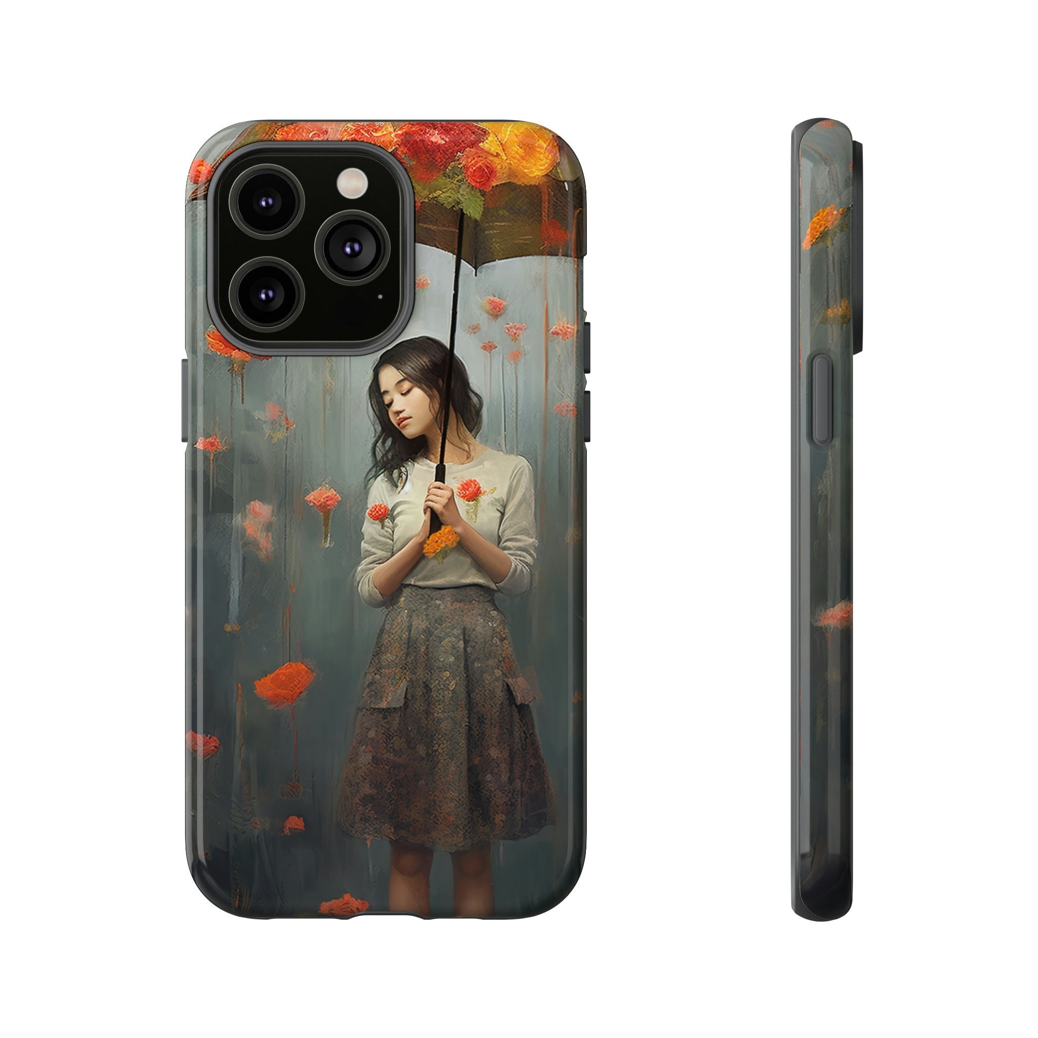 Girl With Umbrella Raining Flowers Whimsical Tough Phone Case for ...