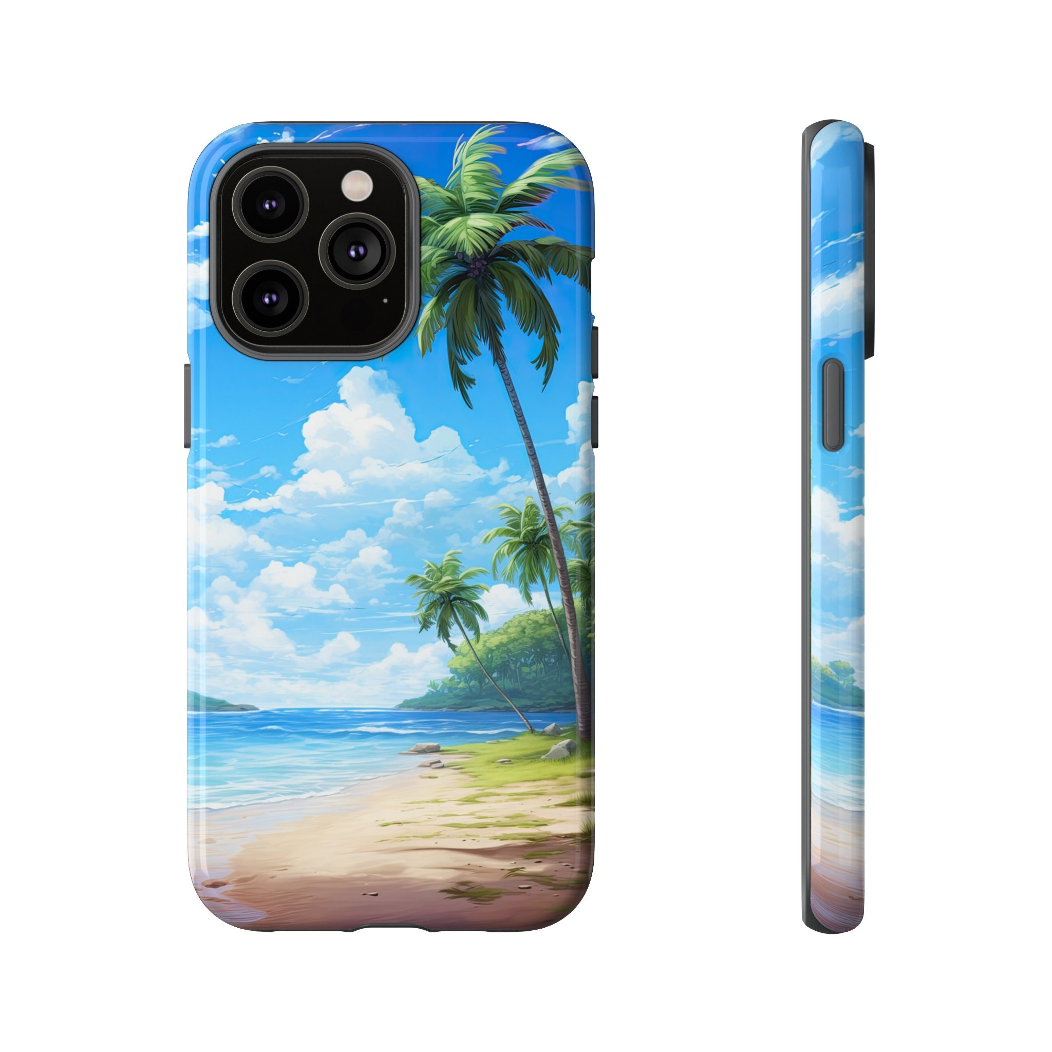 Tropical Beach With Palm Trees Tough Phone Case for iPhone 14 13 12 11 ...