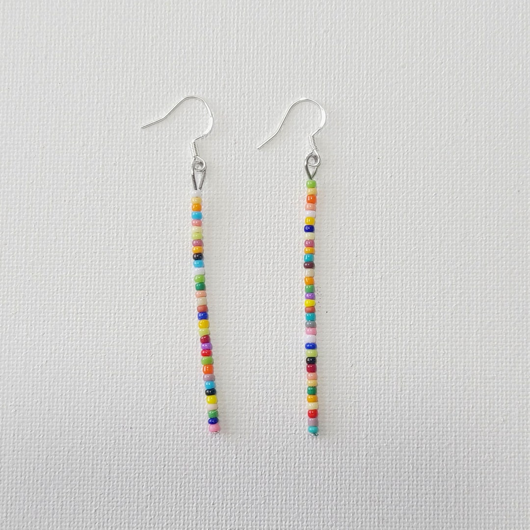 Linear Colorful Seed Bead Dangle Earrings - Etsy