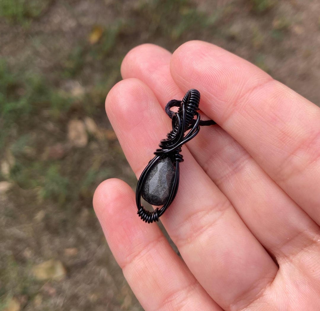 Wire Wrapped Silver Sheen Obsidian Pendant / Handmade Jewelry Gift ...