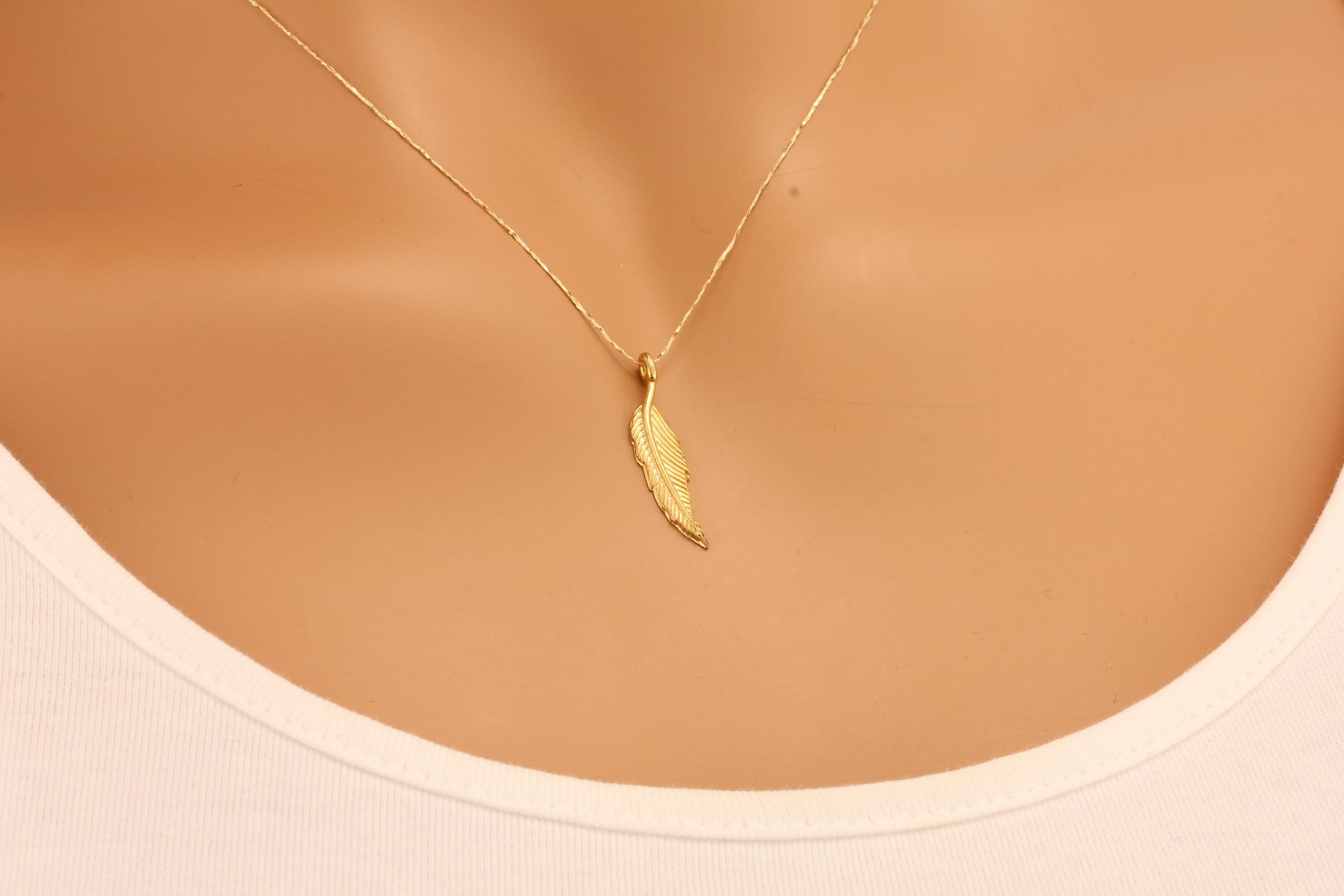 10K Solid Gold FEATHER Pendant Symbol of Trust Honor - Etsy