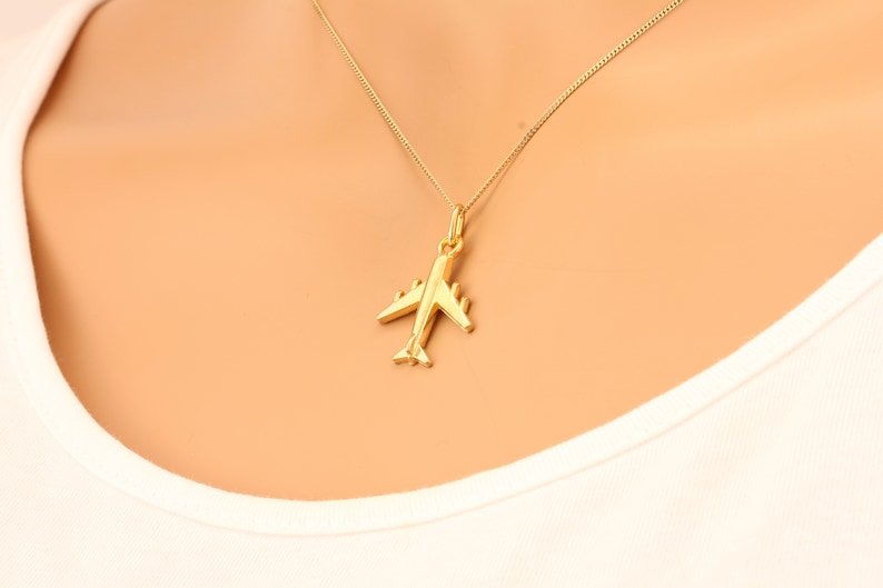 10K Solid Gold AIRPLANE Pendant, PLANE Charm Pendant, Aviation Jewelry ...