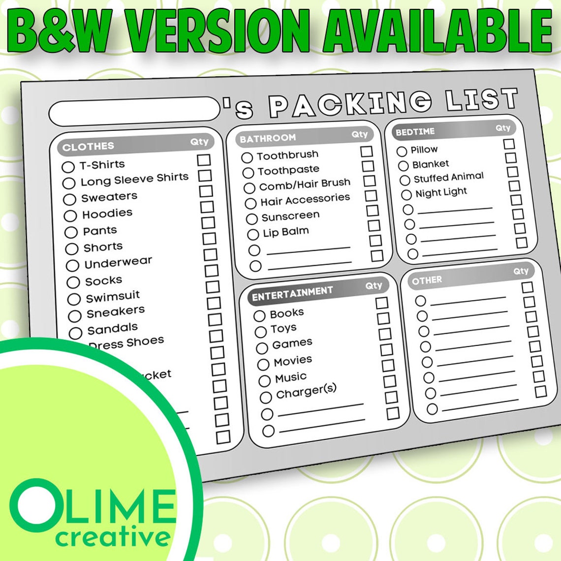 KIDS' PACKING LIST Printable Organizing Tool - Etsy