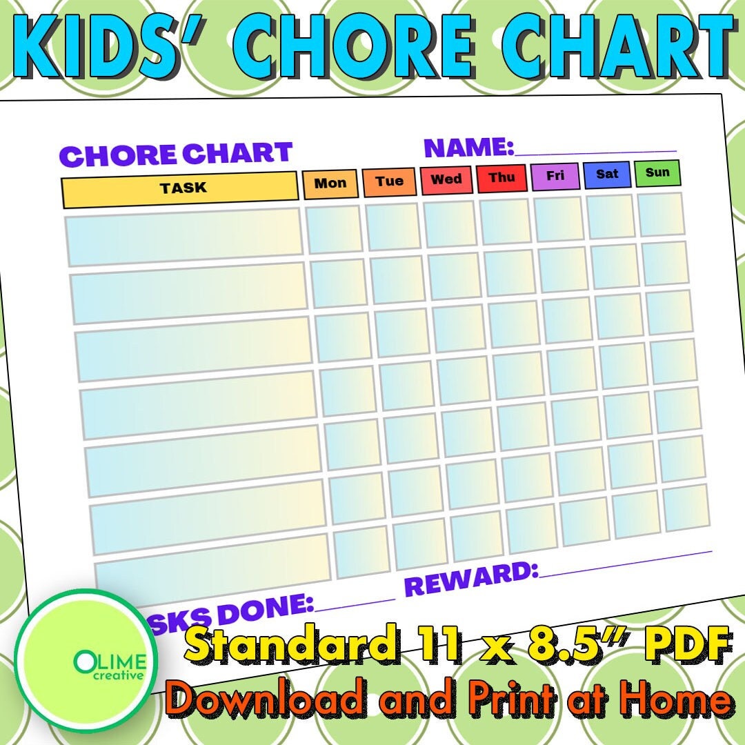 KIDS' CHORE CHART Printable Organizing Tool - Etsy