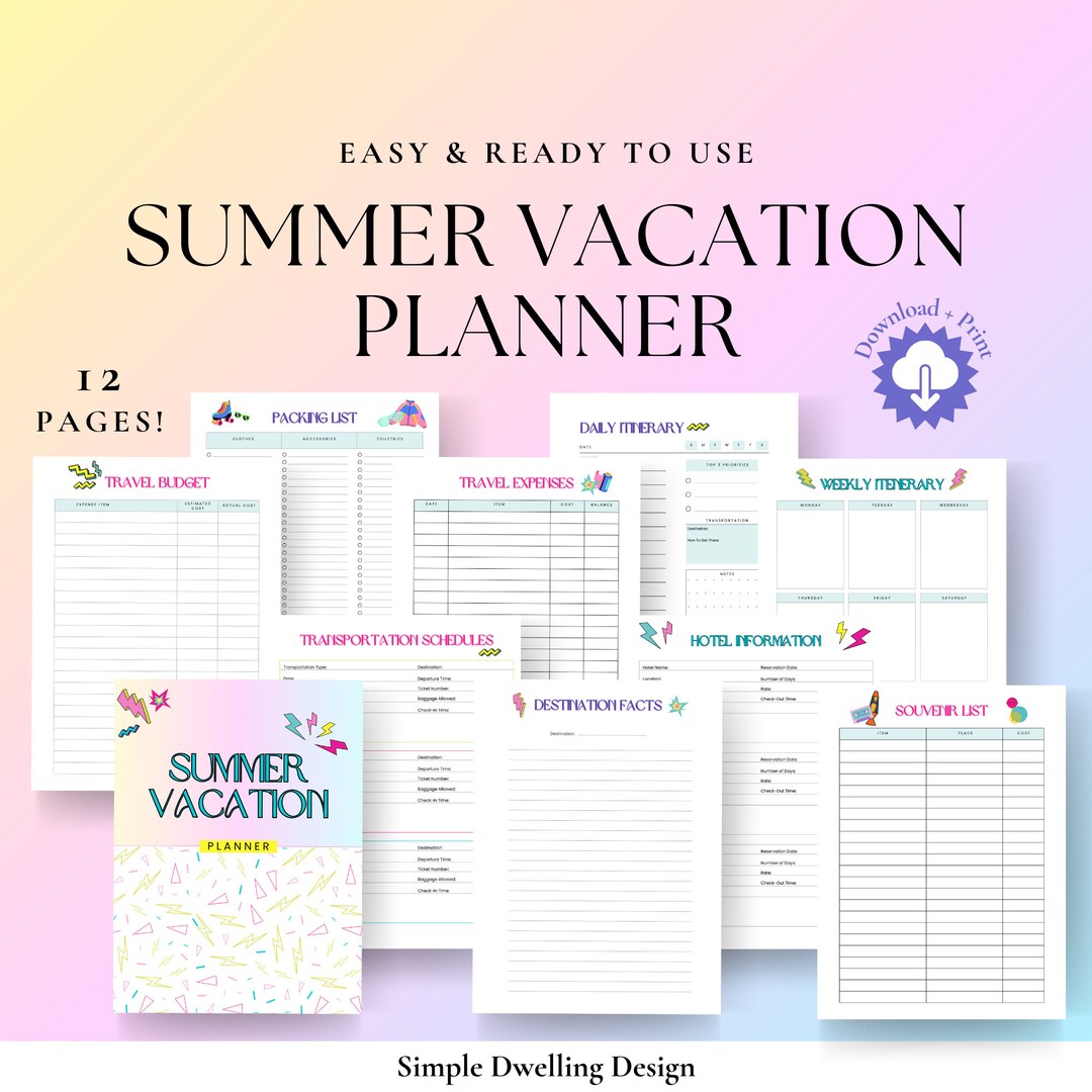 Printable Summer Vacation Planner 8.5x11 - Etsy