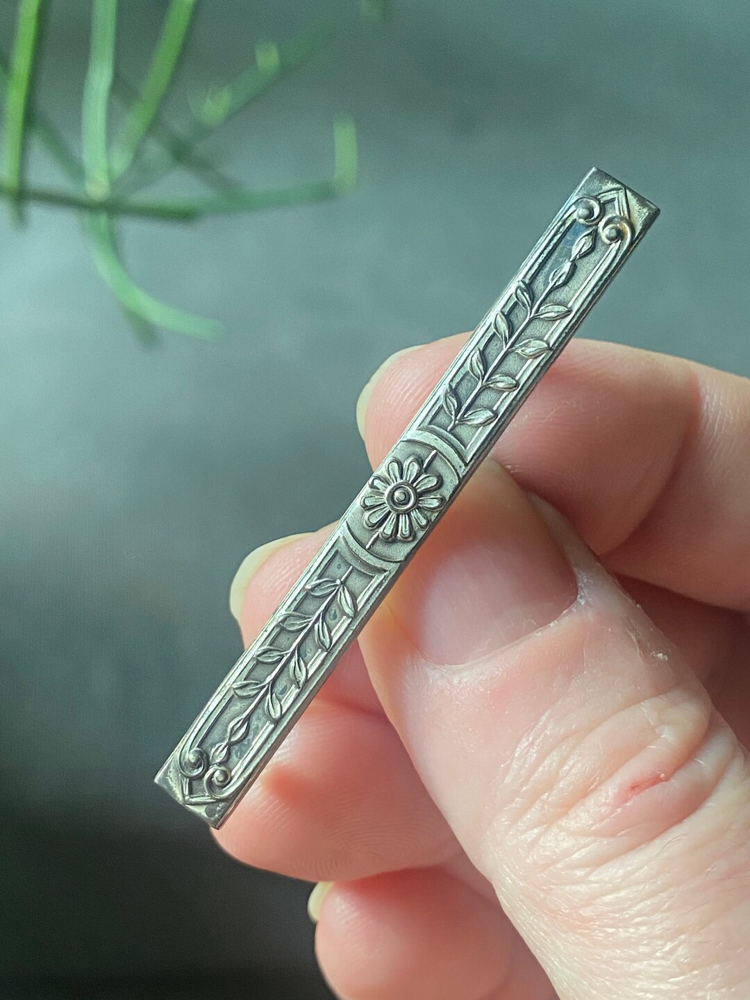 Antique Bar Pin in Sterling Silver With Flower and Vine Design - Etsy