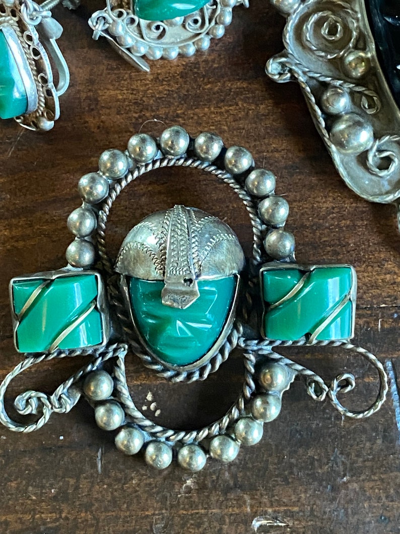 Carved Onyx Mask Pendant or Brooch ~ Mexico Silver - Etsy
