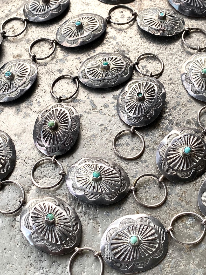 Vintage Navajo Sterling Concho Belt With Turquoise - Etsy