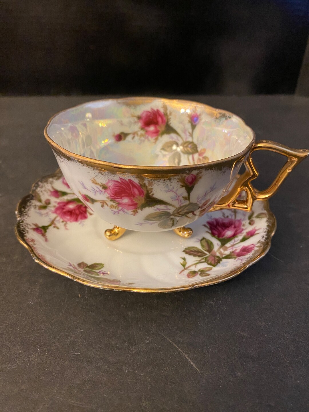 Vintage Napco Iridescent Teacup and Saucer Trimmed in Gold. #SD178 - Etsy