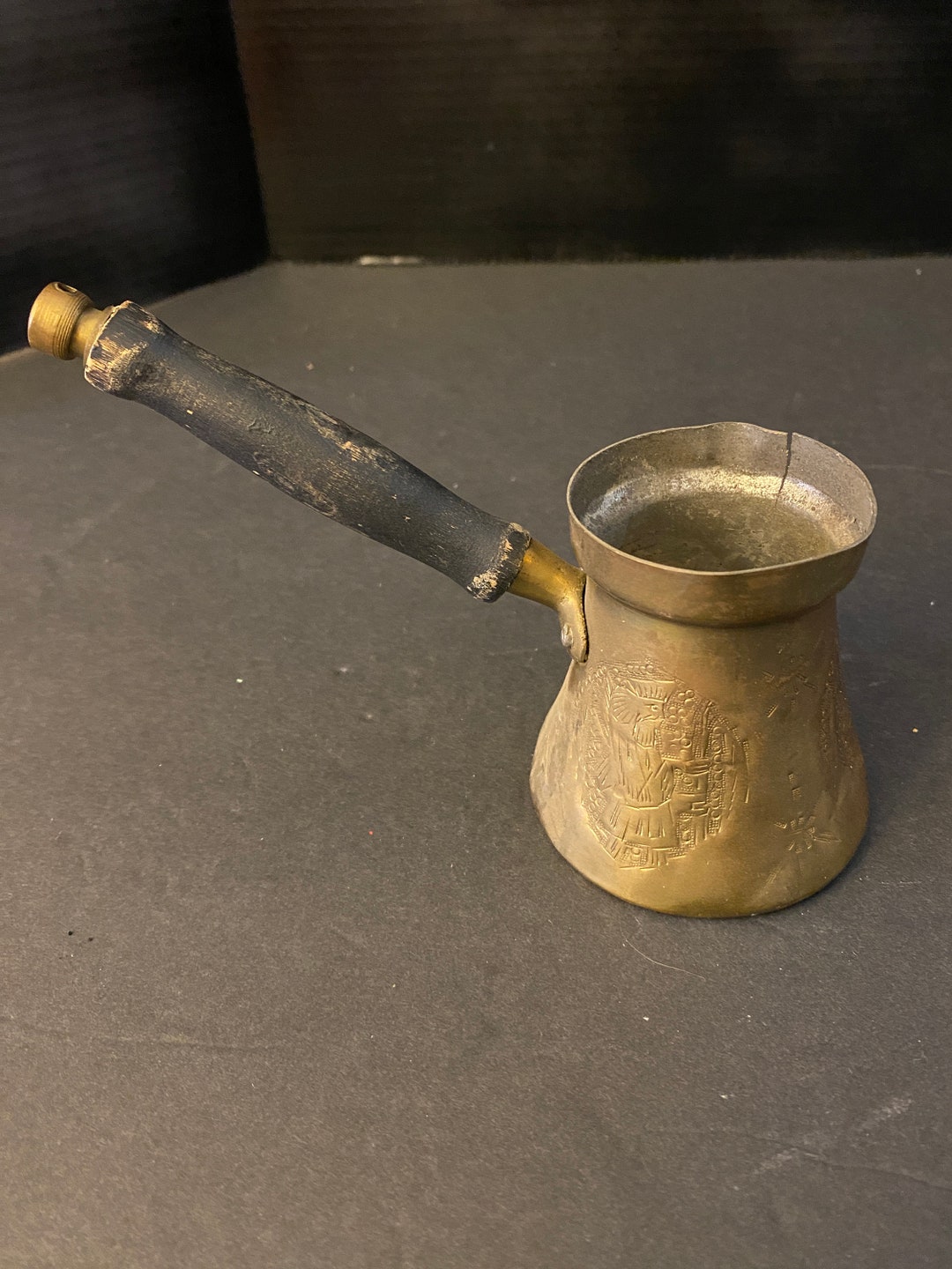 Vintage Brass Turkish Coffee/pour Vessel With Wooden Handle - Etsy