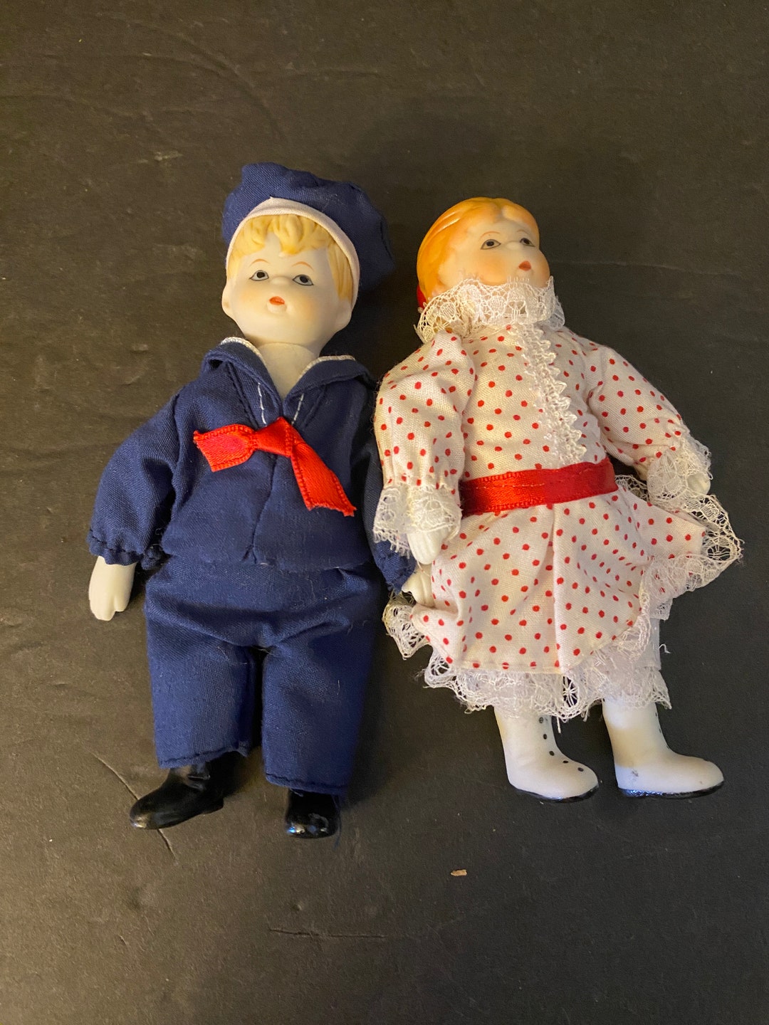 Set of 2 Russ Berrie Dolls - Porcelain Sailor Boy in Blue & Girl With ...