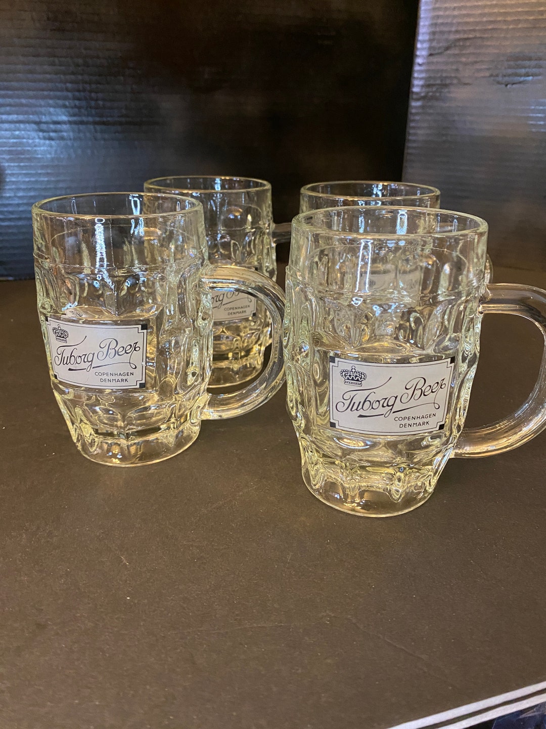 Set of 6 Tuborg Beer Dimple Glass Mug Copenhagen Denmark Vintage Crown ...