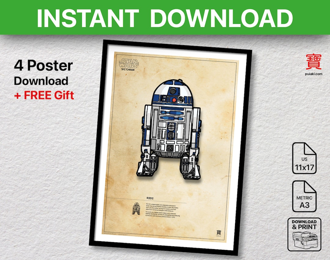R2D2, Star Wars, A3/11x17 Printable Poster, Downloadable Art, Original ...