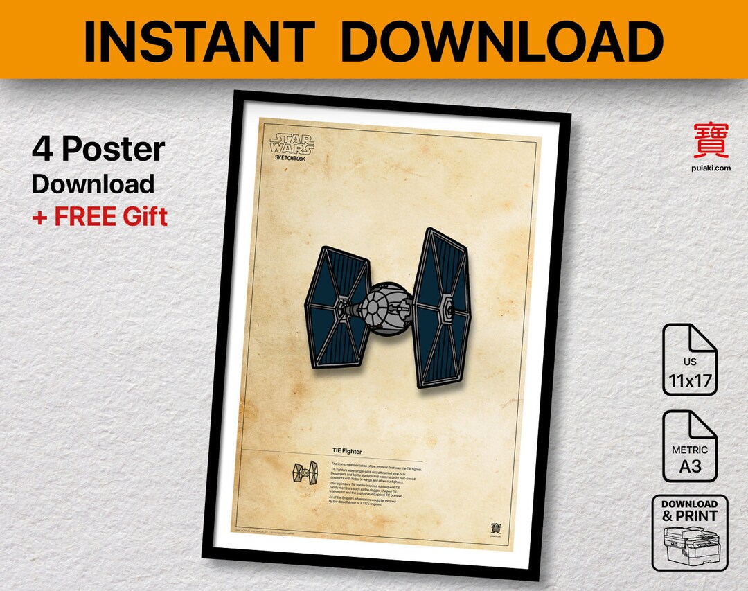 TIE Fighter Star Wars A3/11x17 Printable Poster - Etsy
