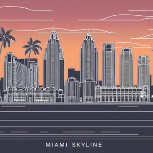 Miami Skyline Digital Print - Etsy