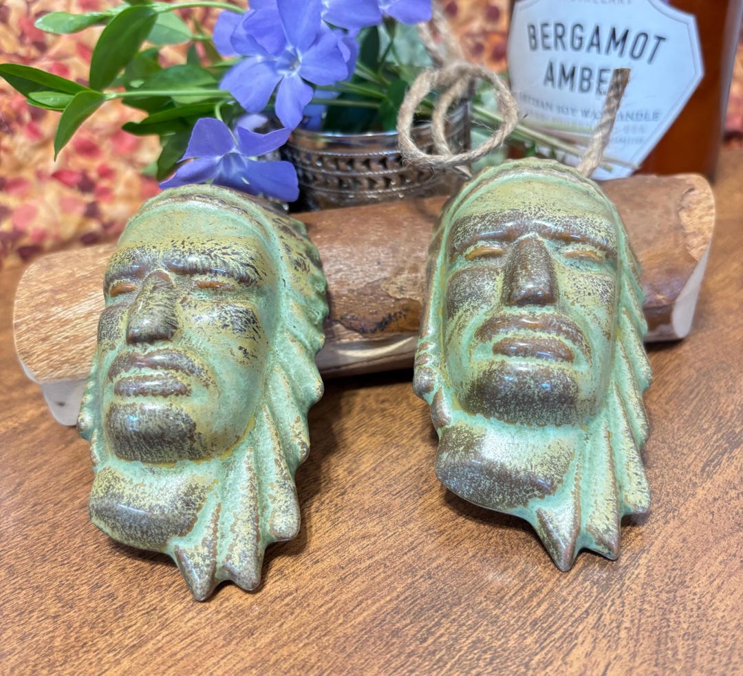 Vintage Frankoma Pottery Small Indian Chief Head Mask Prairie Green ...