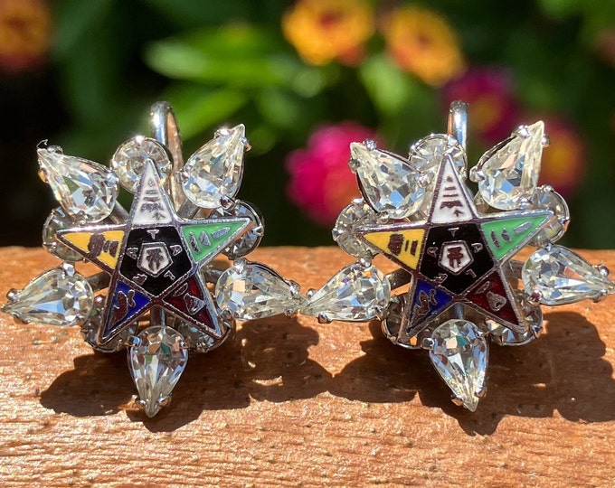 Vintage Order of the Eastern Star Screw Back Rhinestone Earrings ...