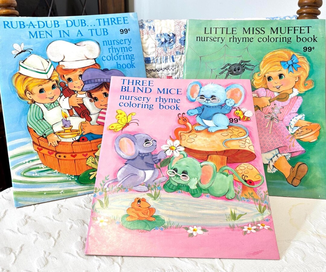 Vintage 1986 Nursery Rhyme Coloring Books, Landoll Inc. - New - Three ...