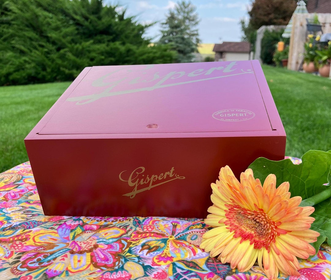 Gispert Empty Solid Wood Cigar Box - Belicoso - Maroon and Gold With ...