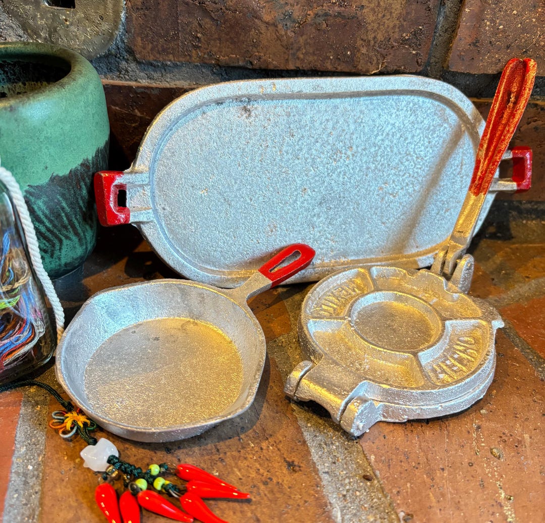 Vintage Miniature Child’s Tortilla Press, Pan and Skillet Set - Made in ...