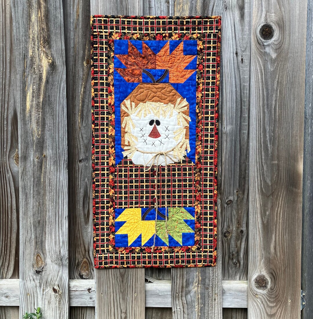 Fall Leaves and Scarecrow Wall Hanging - 17 1/2" by 34 1/2" - Handmade ...