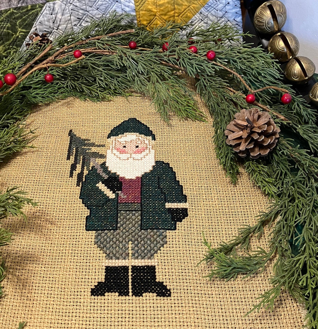 Finished Counted Cross Stitch - Green Tweedy Santa - by the Need’l Love Company - Vintage 1993 ...